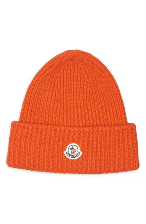 Moncler Logo Patch Virgin Wool & Cashmere Beanie - Summer Fig