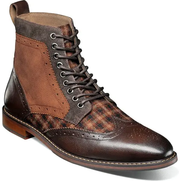 STACY ADAMS Finnegan Wingtip Lace-up Boot - Brown Multi