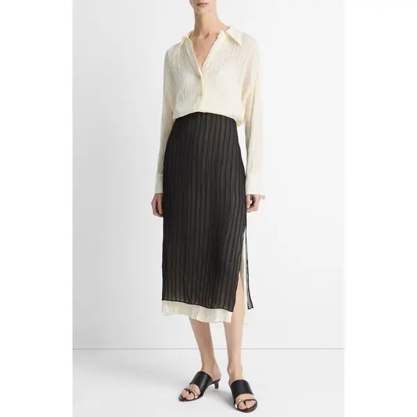 Vince Striped Layered Midi Skirt
