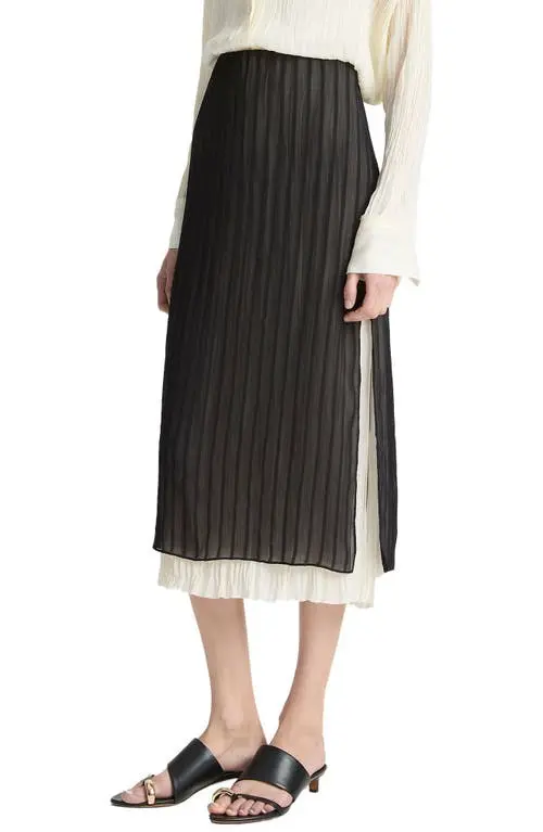 Vince Striped Layered Midi Skirt
