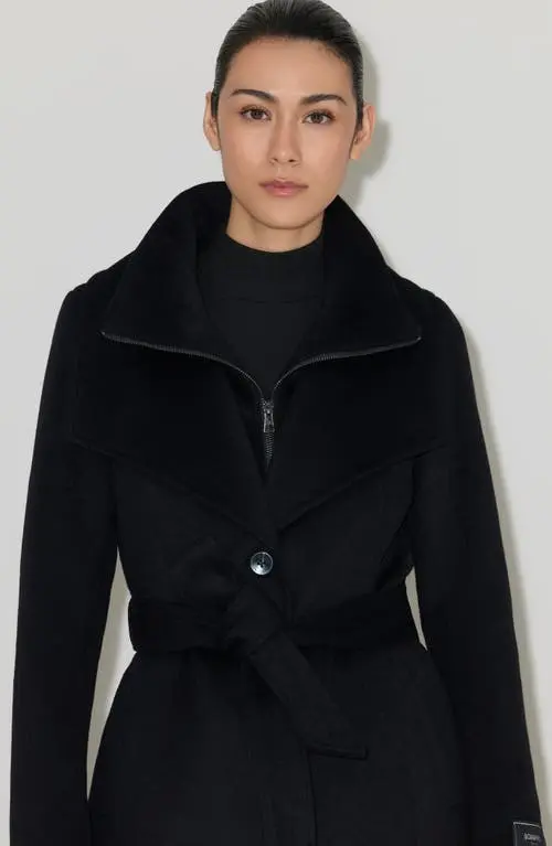 Soia & Kyo Ilana Bib Detail Wool Blend Trench Coat - Black