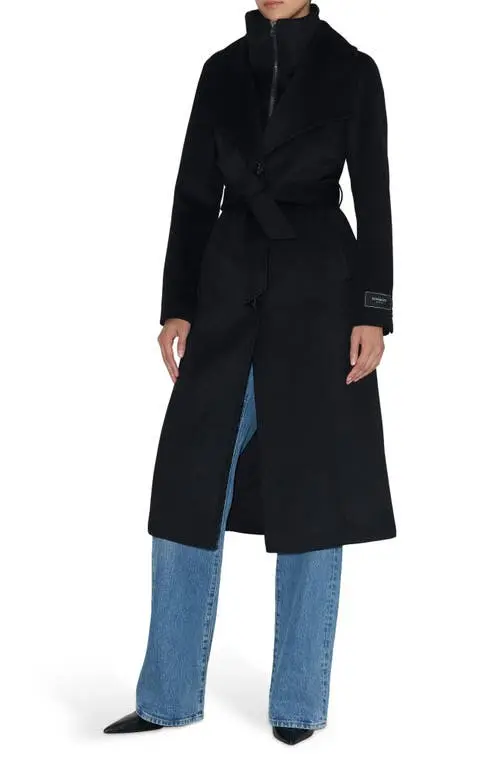 Soia & Kyo Ilana Bib Detail Wool Blend Trench Coat - Black