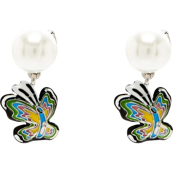 Marc Jacobs Butterfly Faux Pearl Drop Earrings - Silver/multi