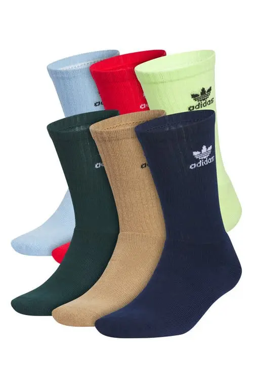 Adidas Assorted Trefoil Performance Crew Socks 3 Pack - Ash Blue/scarlet/green Ivy