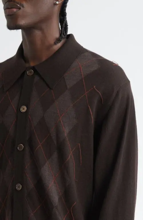 Our Legacy Evening Polo Argyle Wool Cardigan