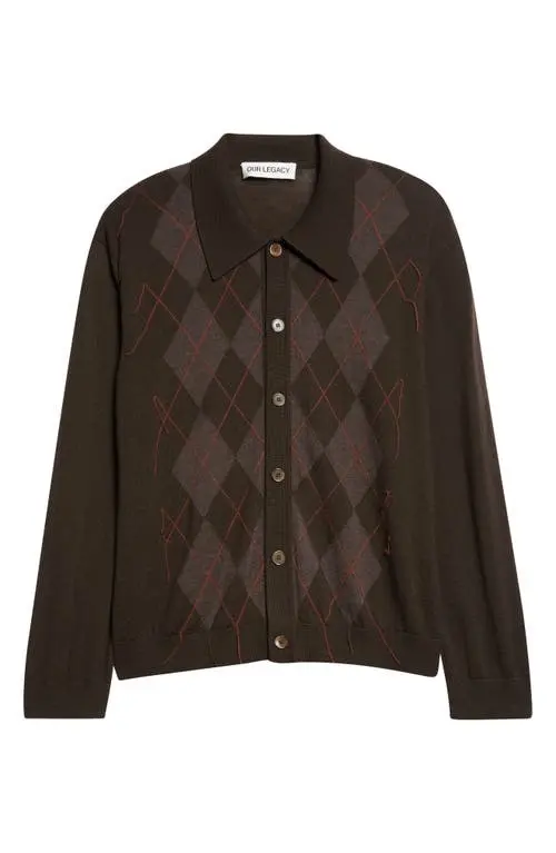Our Legacy Evening Polo Argyle Wool Cardigan