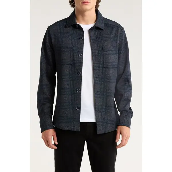 Robert Barakett Upton Plaid Double Knit Overshirt - Navy