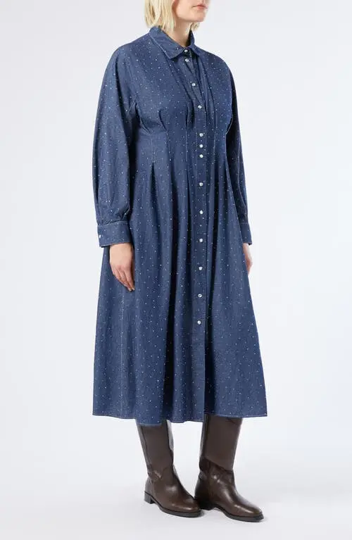 Marina Rinaldi Jimco Rhinestone Detail Denim Shirt Dress - Navy