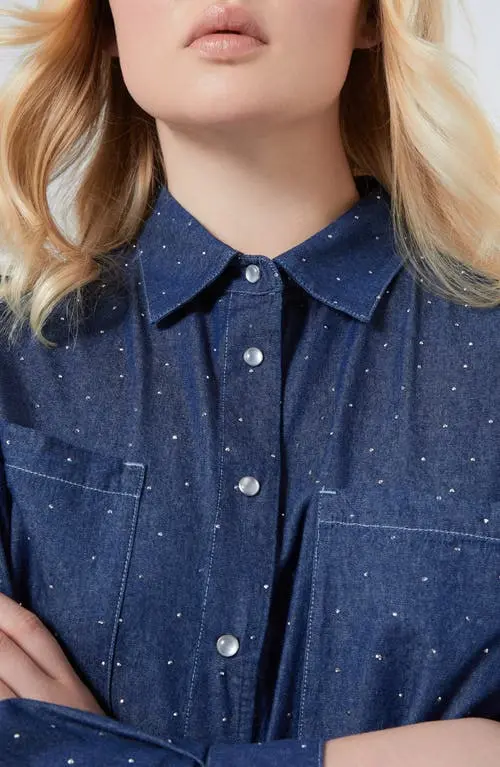 Marina Rinaldi Rhinestone Detail Denim Shirt Jacket
