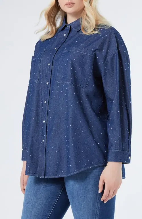 Marina Rinaldi Rhinestone Detail Denim Shirt Jacket - Navy