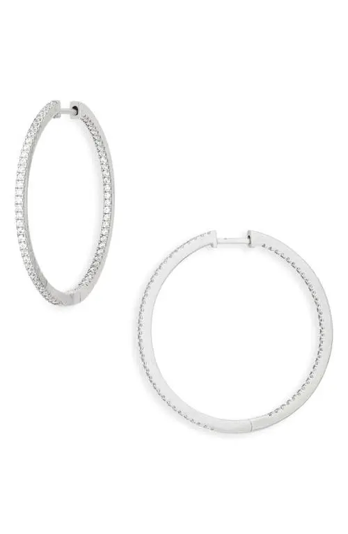 Nordstrom Pavé Sterling Silver Hoop Earrings - Platinum Plated