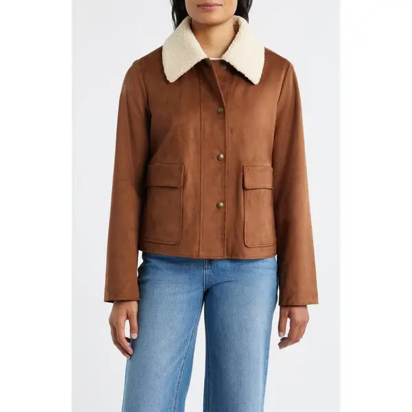 Sam Edelman Faux Leather Jacket With Faux Shearling Collar - Cyrus Tan