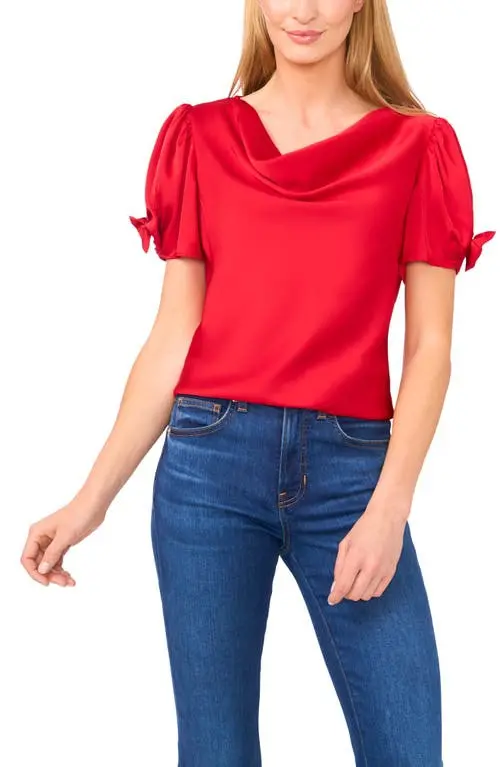 CECE DUPRAZ Satin Charmeuse Top With Bow Sleeves - Stoplight Red