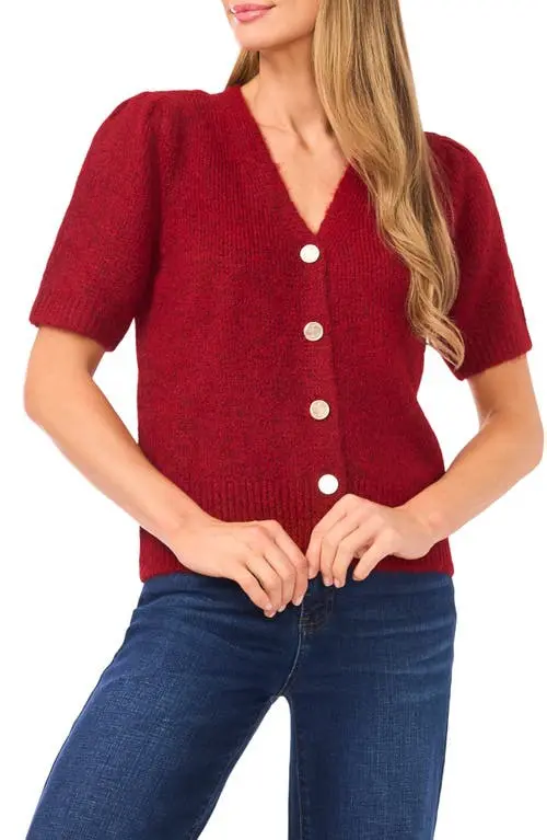 CECE DUPRAZ Puff Sleeve V-neck Cardigan - Burgundy Red