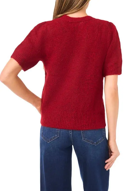 CECE DUPRAZ Puff Sleeve V-neck Cardigan - Burgundy Red