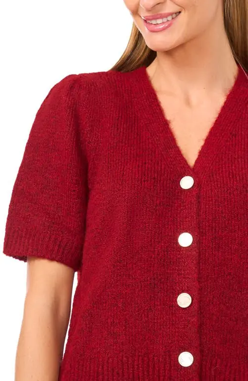 CECE DUPRAZ Puff Sleeve V-neck Cardigan - Burgundy Red
