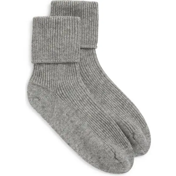 Johnstons Of Elgin Rib Cashmere Travel Socks - Light Grey