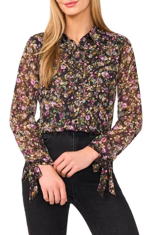 CECE DUPRAZ Floral Button-up Shirt With Tie Cuffs