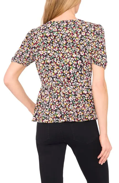 CECE DUPRAZ Floral Knit Keyhole Top