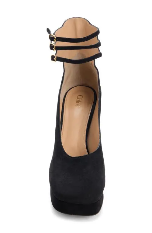 Chloé Ankle Strap Platform Pumps - Black
