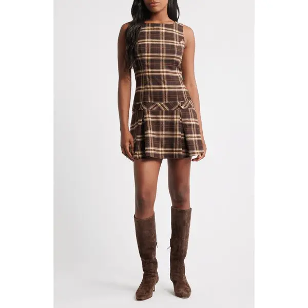 Moon River Plaid Sleeveless Minidress