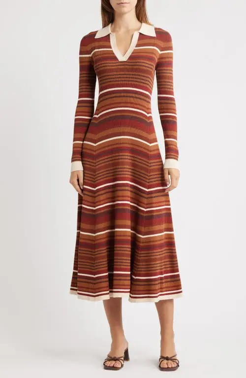 Moon River Stripe Long Sleeve Midi Sweater Dress