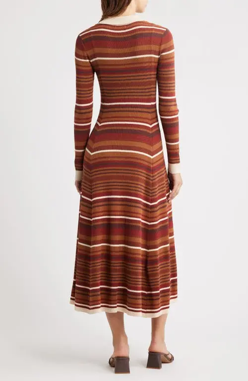 Moon River Stripe Long Sleeve Midi Sweater Dress