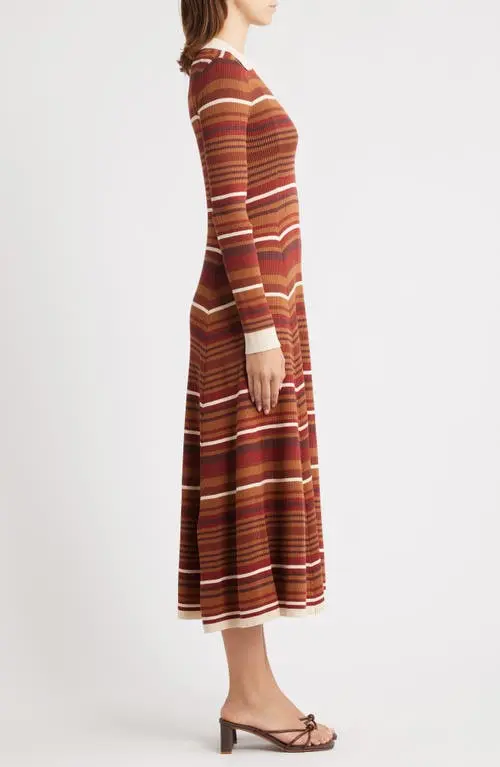 Moon River Stripe Long Sleeve Midi Sweater Dress