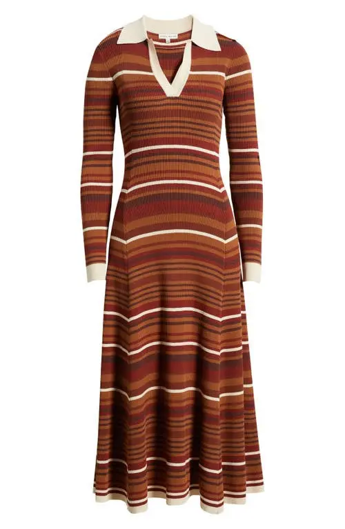 Moon River Stripe Long Sleeve Midi Sweater Dress