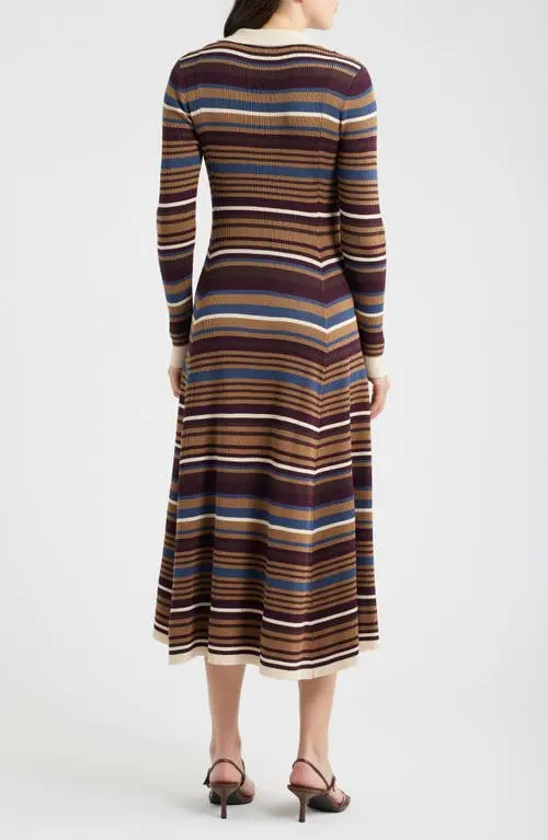 Moon River Stripe Long Sleeve Midi Sweater Dress