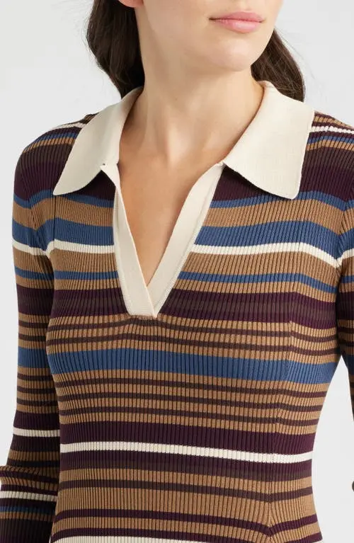 Moon River Stripe Long Sleeve Midi Sweater Dress