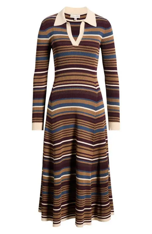 Moon River Stripe Long Sleeve Midi Sweater Dress