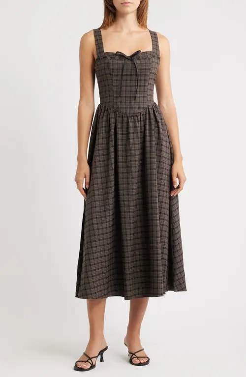 Moon River Plaid Fit & Flare Midi Dress In Dark Brown - 50% Off |  Editorialist