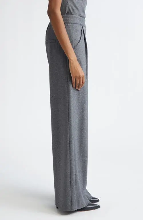 Veronica Beard Marbeau Wool Blend Wide Leg Pants - Medium Heather Grey