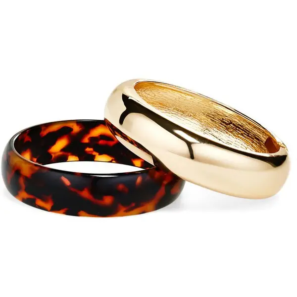Shashi Set Of Two Bangle Bracelets - Gold/tortoise