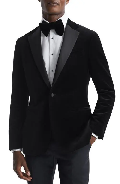 REISS Ace Cotton Stretch Velvet Dinner Jacket - Black