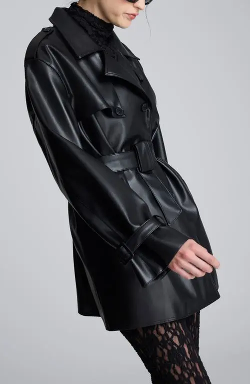 KENNETH COLE Double-breasted Faux Leather Trench Coat