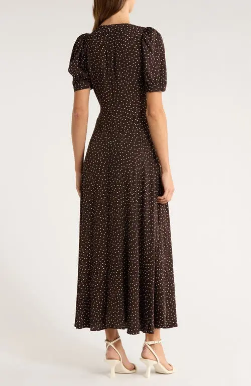 brown puff sleeve maxi dress Perfect Stranger Ellie Twist Front Maxi Dress Brown main image 1