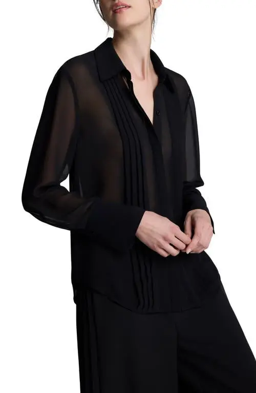 KENNETH COLE Pleated Sheer Shirt - Black
