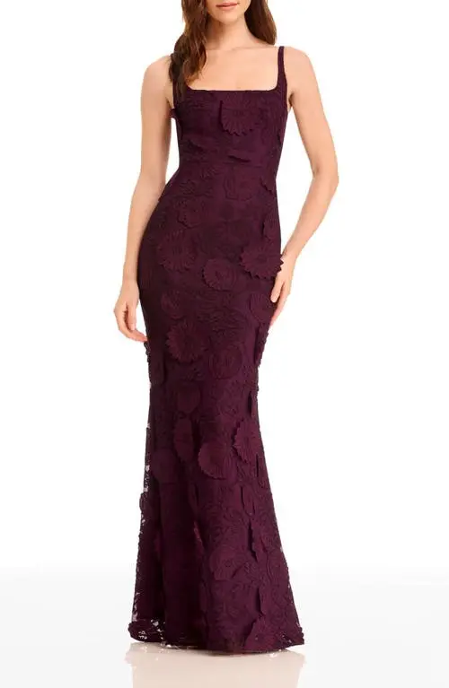 Dress The Population Lorena Floral Appliqué Mermaid Gown - Dark Cherry