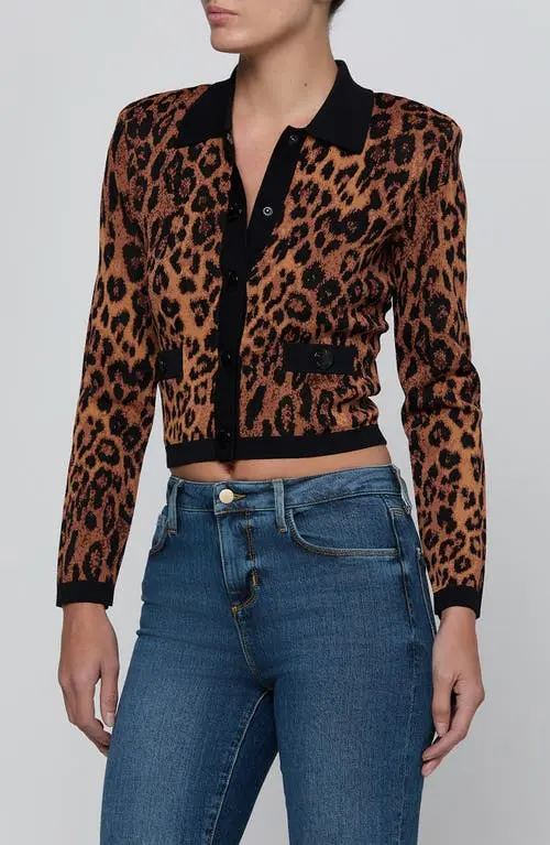 L'Agence Osiris Jacquard Knit Jacket - Tan Multi Javan Leopard