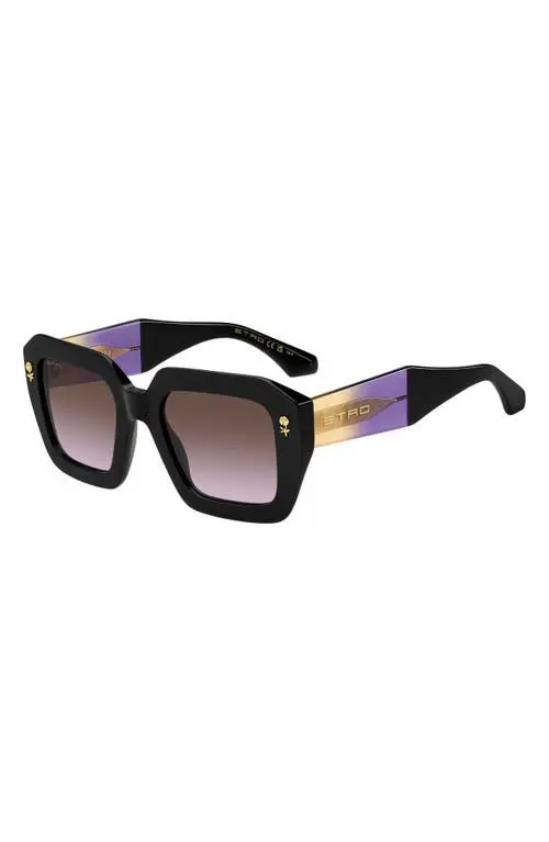Etro 52mm Rectangular Sunglasses - Black Violet