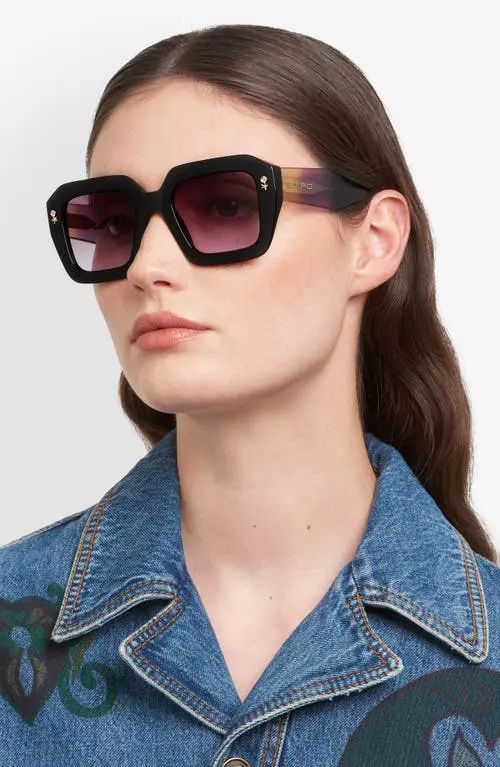 Etro 52mm Rectangular Sunglasses - Black Violet