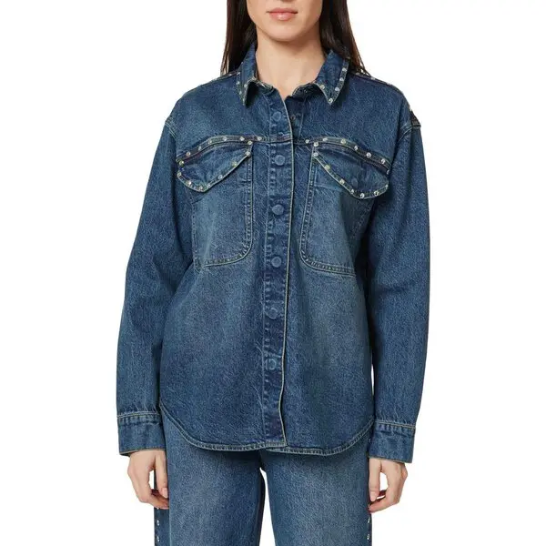 Habitual Studded Denim Shirt Jacket - Lake