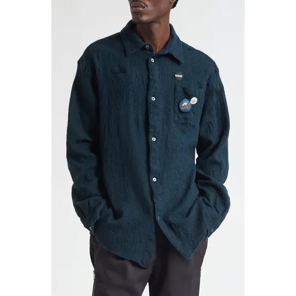 UNDERCOVERISM Embroidered Patch Felted Wool Button-up Shirt