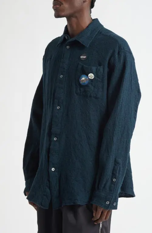 UNDERCOVERISM Embroidered Patch Felted Wool Button-up Shirt