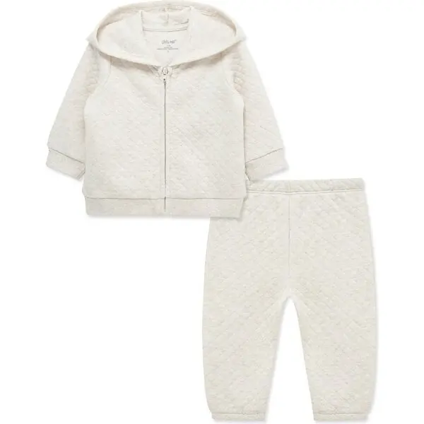 LITTLE ME Quilted Hoodie And Pants Set - Oatmeal Heather
