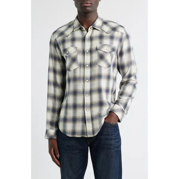 Rails Roy Relaxed Fit Snap-up Shirt - Wheat Marine Heather
