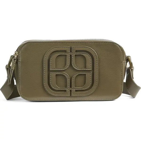 LK BENNETT Perry Logo Leather Camera Bag - Olive