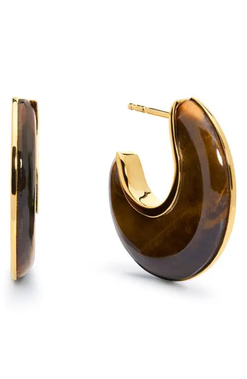 Monica Vinader X Kate Young Semiprecious Stone Hoop Earrings - 18ct Gold Vermeil/tigers Eye